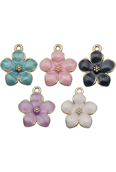 Charge Altın Kaplama Emaye Kiraz Çiçekleri Çiçek Charms Kolye Takı