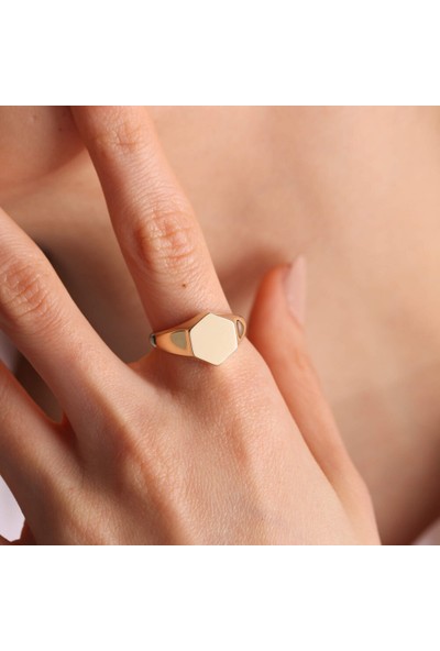 Sembol Gold 14K Altın Şövalye Yüzük (Kişiselleştir) Altıgen 0.9 cm