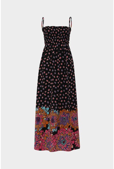 Açelya Okcu Gipeli Ip Askılı Desenli Krep Şifon Elbise