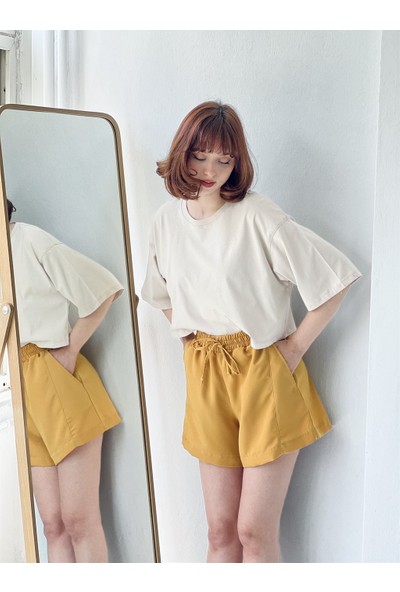 Retrobird Tasarım Petite Şort Kadın Hardal