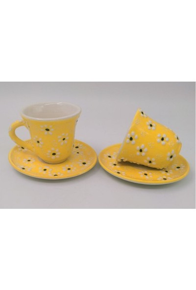 Papatyalı Çini Fincan Takımı 2 Kişilik 4 Parça Sarı
