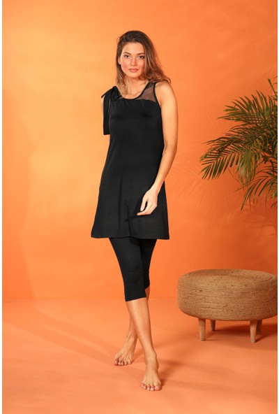 Marina Siyah Kadın File Detaylı Tasarım Yarı Kapalı Mayo M2205