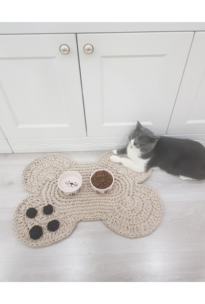 Ege Örgüm Kedi Beslenme Paspası Bej Renk 50X35CM Ege Örgüm Kedi Beslenme Paspası Bej Renk 50X35CM