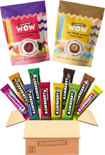 Rawberry Tanışma Paketi 12'li Şeker Ilavesiz Vegan Glütensiz Sağlıklı Atıştırmalık Toplar ve Barlar