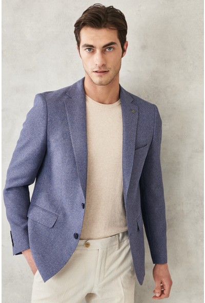 Altınyıldız Classics Erkek Mavi Slim Fit Dar Kesim Mono Yaka Desenli Ceket Altınyıldız Classics Erkek Mavi Slim Fit Dar Kesim Mono Yaka Desenli Ceket