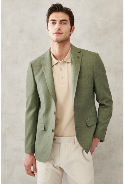 ALTINYILDIZ CLASSICS Erkek Yeşil Slim Fit Dar Kesim Mono Yaka Desenli Ceket ALTINYILDIZ CLASSICS Erkek Yeşil Slim Fit Dar Kesim Mono Yaka Desenli Ceket
