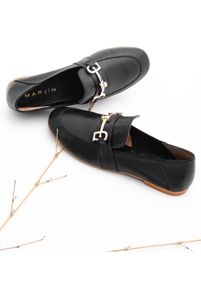 Marjin Kadın Loafer Zincir Tokalı Günlük Ayakkabı Tabıl