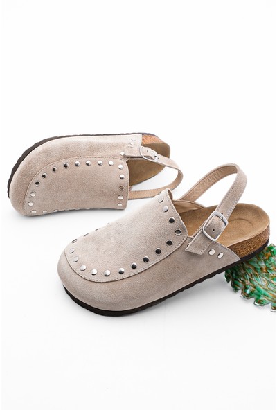 Marjin Kadın Deri Eva Taban Önü Kapalı Zımbalı Günlük Sandalet Bolve