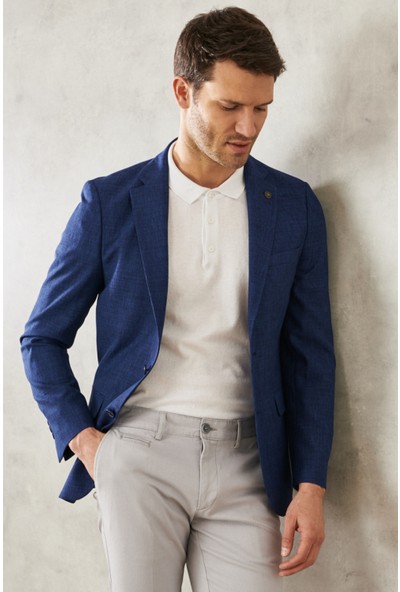 Altınyıldız Classics 4A0422200005 Mono Yaka Slim Fit Desenli Lacivert Erkek Ceket Altınyıldız Classics 4A0422200005 Mono Yaka Slim Fit Desenli Lacivert Erkek Ceket