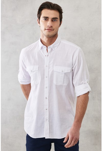 AC&Co / Altınyıldız Classics Comfort Fit Düğmeli Yaka Pamuk Flamlı Casual Gömlek AC&Co / Altınyıldız Classics Comfort Fit Düğmeli Yaka Pamuk Flamlı Casual Gömlek