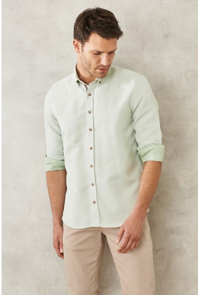 Altınyıldız Classics Erkek Yeşil Slim Fit Dar Kesim Düğmeli Yaka Armürlü Uzun Kollu Gömlek Altınyıldız Classics Erkek Yeşil Slim Fit Dar Kesim Düğmeli Yaka Armürlü Uzun Kollu Gömlek