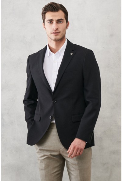 ALTINYILDIZ CLASSICS Erkek Siyah Slim Fit Dar Kesim Mono Yaka Desenli Ceket ALTINYILDIZ CLASSICS Erkek Siyah Slim Fit Dar Kesim Mono Yaka Desenli Ceket