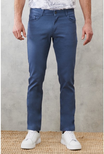 ALTINYILDIZ CLASSICS Erkek Petrol Slim Fit Dar Kesim Armürlü 5 Cepli Casual Pantolon