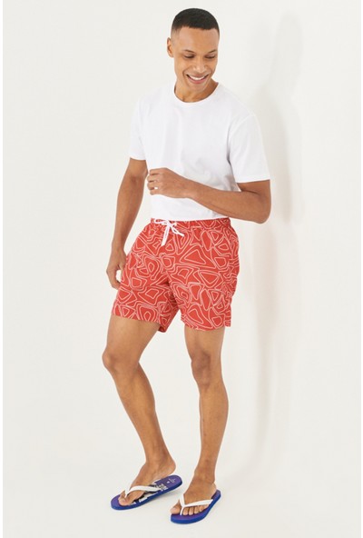 AC&Co / Altınyıldız Classics Erkek Kırmızı-Beyaz Standart Fit Normal Kesim Desenli Şort Mayo AC&Co / Altınyıldız Classics Erkek Kırmızı-Beyaz Standart Fit Normal Kesim Desenli Şort Mayo