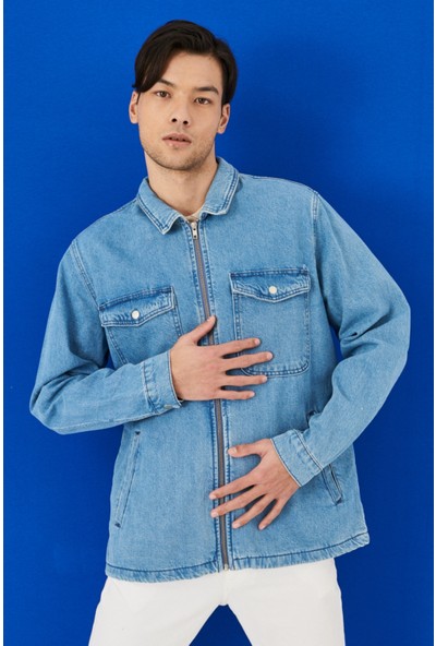 Altınyıldız Classics Erkek Mınt Blue Oversize Fit Geniş Kesim %100 Pamuk Düz Denim Ceket Altınyıldız Classics Erkek Mınt Blue Oversize Fit Geniş Kesim %100 Pamuk Düz Denim Ceket
