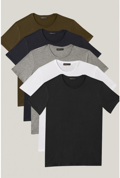 Ac&Co / Altınyıldız Classics Erkek 5'Li Tişört Paketi Beyaz Siyah Haki Lacivert Gri Melanj Slim Fit Dar Kesim Bisiklet Yaka Ac&Co / Altınyıldız Classics Erkek 5'Li Tişört Paketi Beyaz Siyah Haki Lacivert Gri Melanj Slim Fit Dar Kesim Bisiklet Yaka