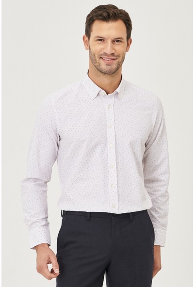 Ac&Co / Altınyıldız Classics Erkek Beyaz Turuncu Slim Fit Dar Kesim Düğmeli Yaka Gömlek Ac&Co / Altınyıldız Classics Erkek Beyaz Turuncu Slim Fit Dar Kesim Düğmeli Yaka Gömlek