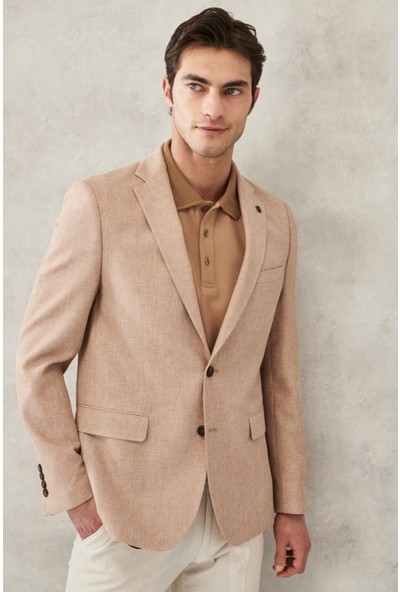 AC&Co / Altınyıldız Classics Erkek Bej Slim Fit Dar Kesim Mono Yaka Casual Ceket AC&Co / Altınyıldız Classics Erkek Bej Slim Fit Dar Kesim Mono Yaka Casual Ceket