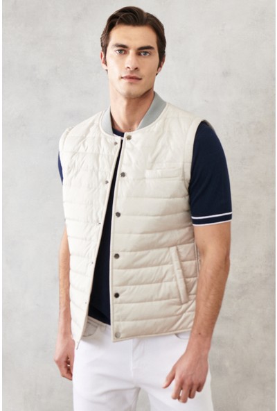 Altınyıldız Classics Erkek Taş Standart Fit Dik Yaka Düz Casual Yelek