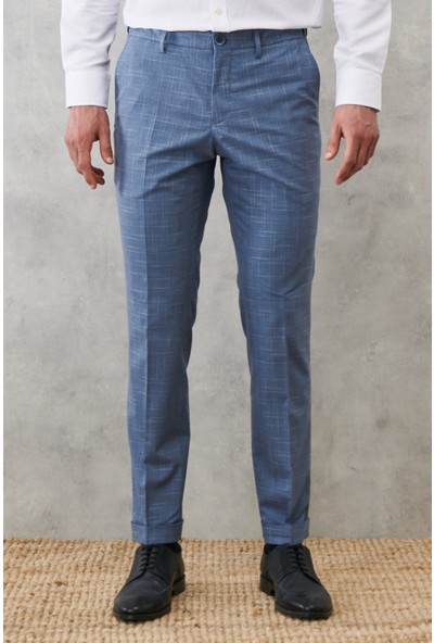 Altınyıldız Classics Erkek Mavi Slim Fit Beli Lastikli Pantolon