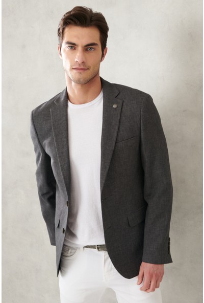 AC&Co / Altınyıldız Classics Erkek Füme Slim Fit Dar Kesim Mono Yaka Casual Ceket AC&Co / Altınyıldız Classics Erkek Füme Slim Fit Dar Kesim Mono Yaka Casual Ceket