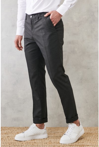 ALTINYILDIZ CLASSICS Erkek Antrasit Slim Fit Dar Kesim Desenli Yan Cepli Beli Bağlamalı Pantolon ALTINYILDIZ CLASSICS Erkek Antrasit Slim Fit Dar Kesim Desenli Yan Cepli Beli Bağlamalı Pantolon