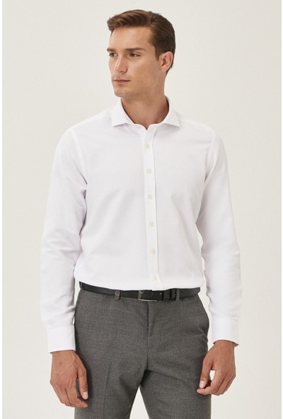 AC&Co / Altınyıldız Classics Tailored Slim Fit Dar Kesim Büyük İtalyan Yaka Armürlü Gömlek AC&Co / Altınyıldız Classics Tailored Slim Fit Dar Kesim Büyük İtalyan Yaka Armürlü Gömlek