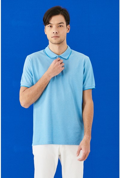 ALTINYILDIZ CLASSICS Erkek SAKS BEYAZ Düğmeli Polo Yaka Cepsiz Slim Fit Dar Kesim Düz Tişört ALTINYILDIZ CLASSICS Erkek SAKS BEYAZ Düğmeli Polo Yaka Cepsiz Slim Fit Dar Kesim Düz Tişört
