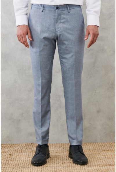 Altınyıldız Classics Erkek Mavi-Beyaz Slim Fit Dar Kesim Armürlü Beli Lastikli Pantolon