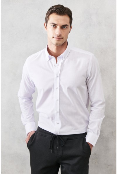 ALTINYILDIZ CLASSICS Erkek Beyaz Slim Fit Dar Kesim Düğmeli Yaka %100 Pamuk Flamlı Uzun Kollu Gömlek ALTINYILDIZ CLASSICS Erkek Beyaz Slim Fit Dar Kesim Düğmeli Yaka %100 Pamuk Flamlı Uzun Kollu Gömlek