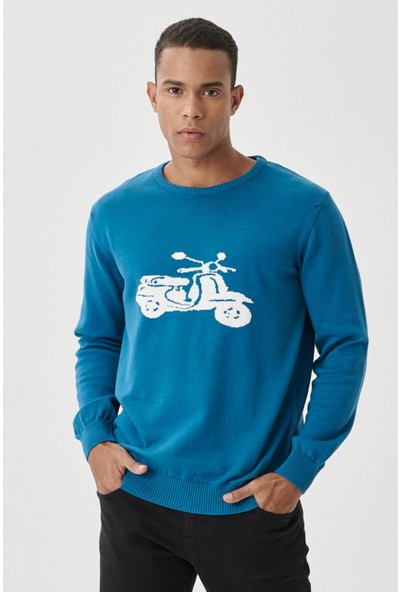 Ac&Co / Altınyıldız Classics Erkek Petrol-Ekru Standart Fit Bisiklet Yaka Desenli %100 Pamuk Triko Kazak Ac&Co / Altınyıldız Classics Erkek Petrol-Ekru Standart Fit Bisiklet Yaka Desenli %100 Pamuk Triko Kazak