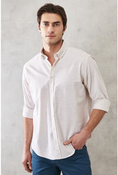 AC&Co / Altınyıldız Classics Comfort Fit Düğmeli Yaka %100 Pamuk Flamlı Casual Gömlek AC&Co / Altınyıldız Classics Comfort Fit Düğmeli Yaka %100 Pamuk Flamlı Casual Gömlek