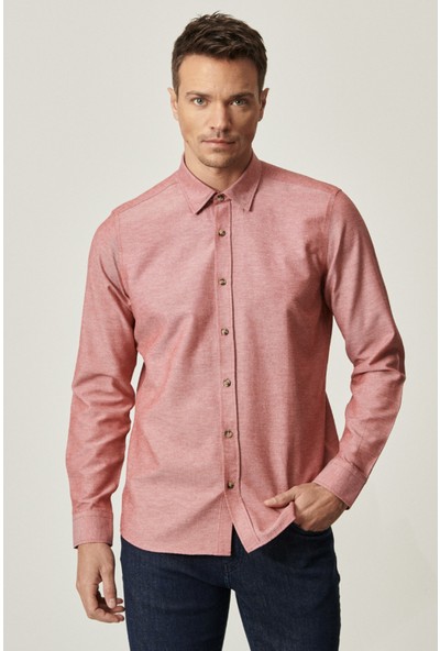 Ac&Co / Altınyıldız Classics Erkek Bordo Tailored Slim Fit Dar Kesim Düğmeli Yaka Oxford Gömlek Ac&Co / Altınyıldız Classics Erkek Bordo Tailored Slim Fit Dar Kesim Düğmeli Yaka Oxford Gömlek