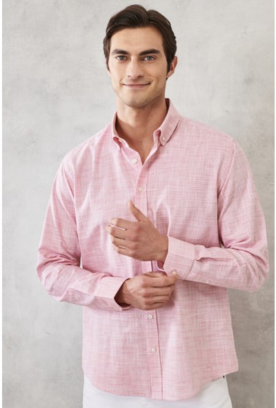 Ac&Co / Altınyıldız Classics Erkek Kırmızı Comfort Fit Rahat Kesim Düğmeli Yaka %100 Pamuk Flamlı Uzun Kollu Gömlek Ac&Co / Altınyıldız Classics Erkek Kırmızı Comfort Fit Rahat Kesim Düğmeli Yaka %100 Pamuk Flamlı Uzun Kollu Gömlek