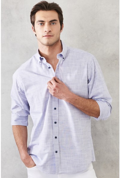 Comfort Fit Düğmeli Yaka %100 Pamuk Flamlı Casual Gömlek Comfort Fit Düğmeli Yaka %100 Pamuk Flamlı Casual Gömlek