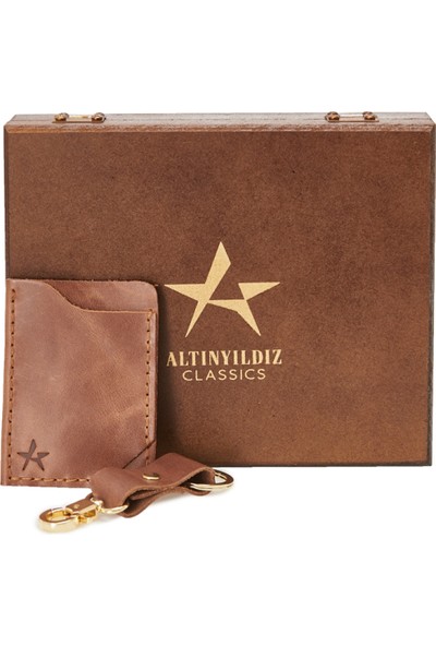 ALTINYILDIZ CLASSICS Erkek Kahverengi Kartlık-Anahtarlık Set