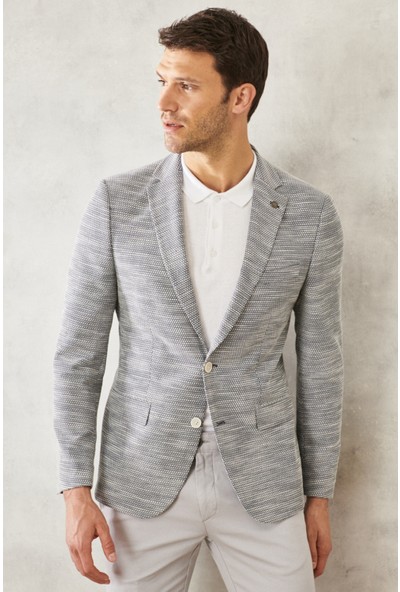 ALTINYILDIZ CLASSICS Erkek Gri Slim Fit Dar Kesim Mono Yaka Desenli Ceket ALTINYILDIZ CLASSICS Erkek Gri Slim Fit Dar Kesim Mono Yaka Desenli Ceket