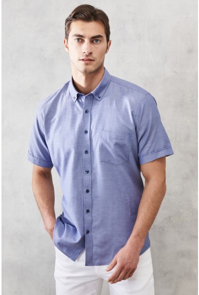 Altınyıldız Classics Erkek Lacivert Comfort Fit Rahat Kesim Düğmeli Yaka Armürlü Uzun Kollu Gömlek Altınyıldız Classics Erkek Lacivert Comfort Fit Rahat Kesim Düğmeli Yaka Armürlü Uzun Kollu Gömlek
