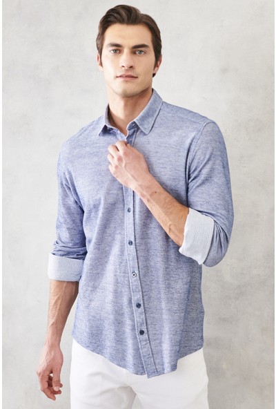 AC&Co / Altınyıldız Classics Erkek Lacivert Slim Fit Dar Kesim %100 Pamuk Petek Desenli Casual Gömlek AC&Co / Altınyıldız Classics Erkek Lacivert Slim Fit Dar Kesim %100 Pamuk Petek Desenli Casual Gömlek