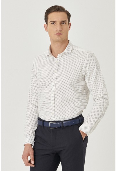 AC&Co / Altınyıldız Classics Erkek Beyaz-Vizon Slim Fit Dar Kesim Düğmeli Yaka Gömlek AC&Co / Altınyıldız Classics Erkek Beyaz-Vizon Slim Fit Dar Kesim Düğmeli Yaka Gömlek
