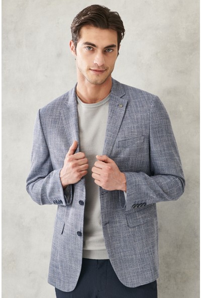 Altınyıldız Classics Erkek Mavi Slim Fit Dar Kesim Mono Yaka Desenli Ceket Altınyıldız Classics Erkek Mavi Slim Fit Dar Kesim Mono Yaka Desenli Ceket