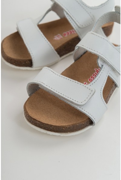 Minipicco Erkek Cocuk Beyaz Deri Ortopedik Destekli Çocuk Sandalet