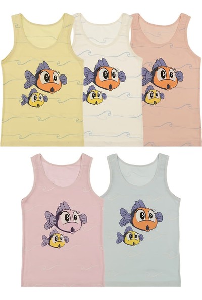 Donella 5'li Renkli Balık Baskılı Kız Çocuk Atlet - 491172B