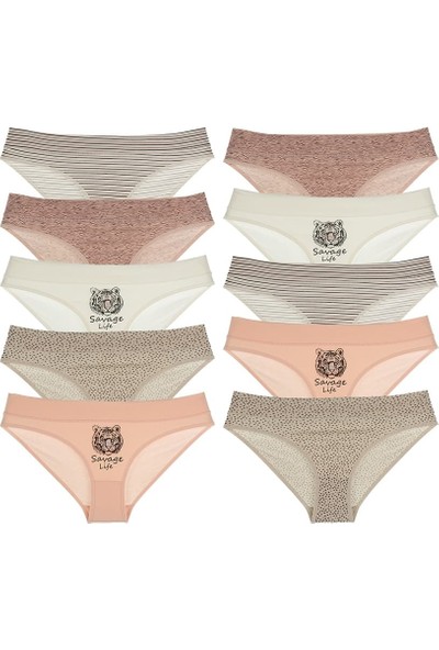 Donella 10'lu Renkli Baskılı Kadın Külot - 18711204B