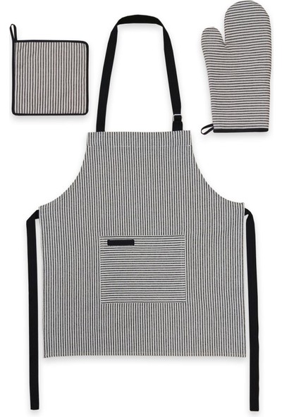 Ödel Home Buldan Keteni Çizgili Desenli Cepli 3'lü Mutfak Önlüğü Seti Ödel Home Buldan Keteni Çizgili Desenli Cepli 3'lü Mutfak Önlüğü Seti