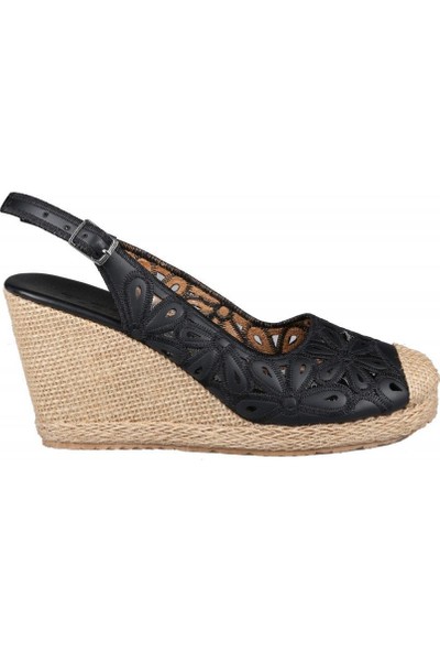 Style Star 126 Dolgu Topuk Siyah Kadın Sandalet