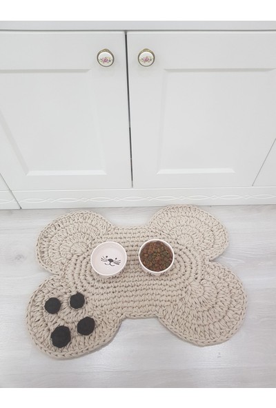 Ege Örgüm Küçük Irk Köpek Beslenme Paspası El Örgüsü Bej Renk 50X35 cm