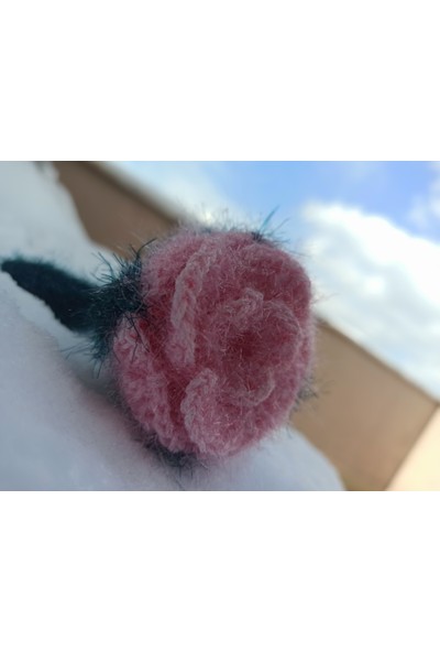 Modatac Pembe Gül. Örme Yapay Çiçek Yaprak Detaylı