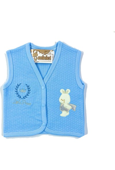 Miniel Nakışlı Pamuklu Kapitone Bebek Yelek - Mavi Miniel Nakışlı Pamuklu Kapitone Bebek Yelek - Mavi