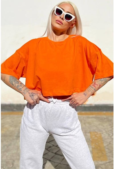 333 Turuncu Oversize Crop Tshirt